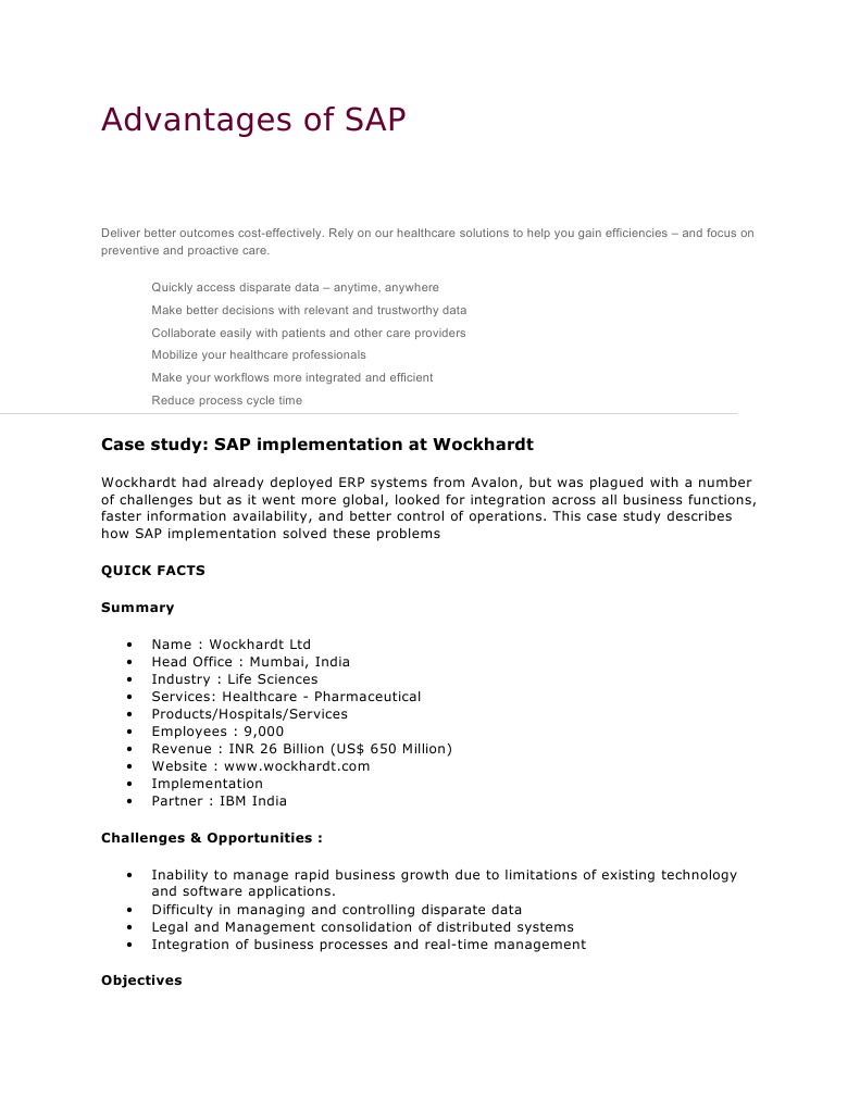 Advantages of SAP: Case Study: SAP Implementation at Wockhardt ...