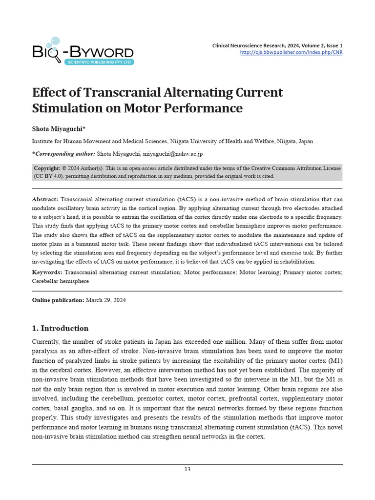 Effect of Transcranial Alternating Current Stimula | PDF | Brain ...