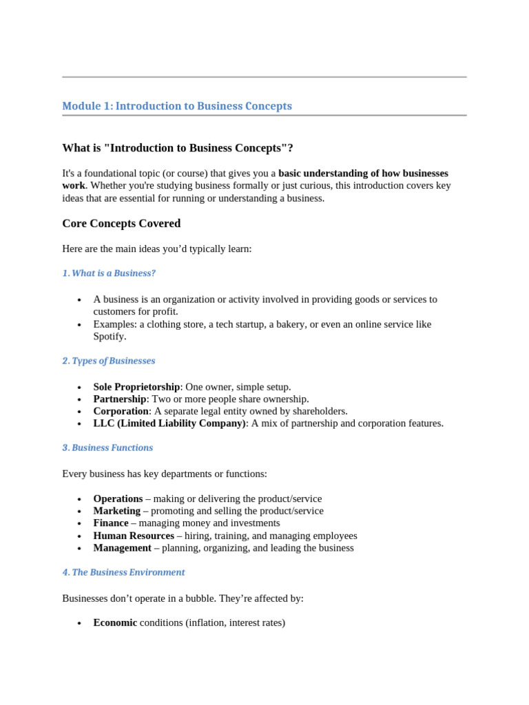 Introduction to Business Concepts | PDF | Marketing | Organizational ...