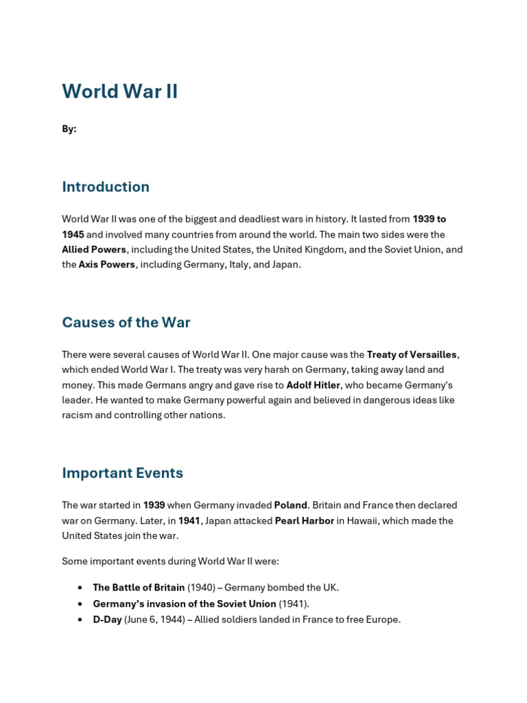 Essay of World War 2 For Grade 8 | PDF