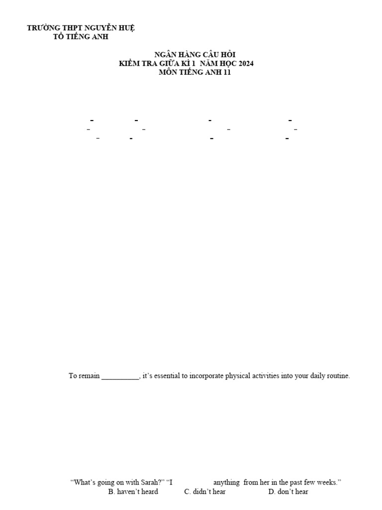 Ngan Hang CH 11. GK1. 24-25 | PDF | Dieting | Vitamin