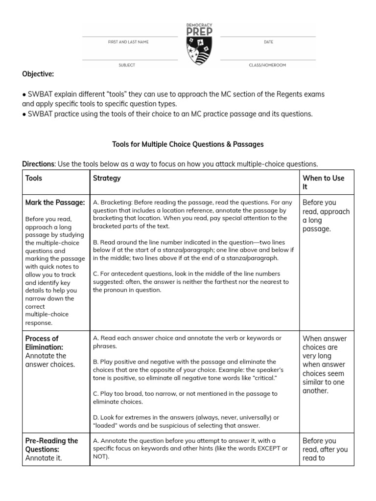 Model Regents Prep Lesson #3 | PDF | Foods | Multiple Choice