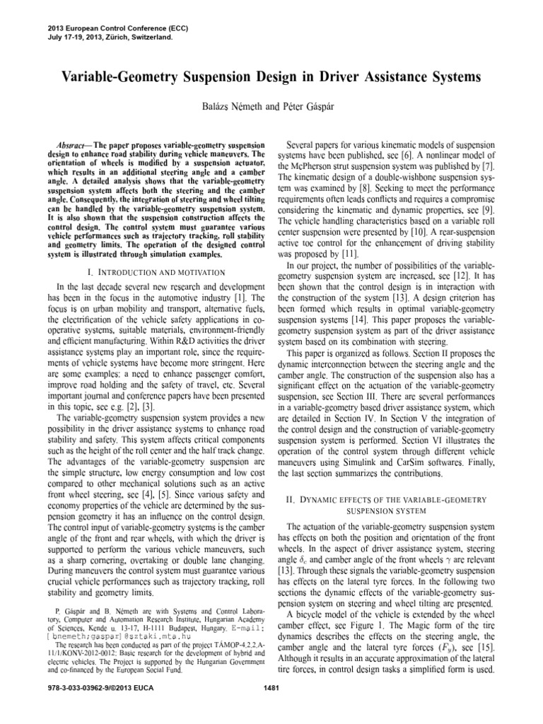 Variable-Geometry Suspension Design in Driver Assistance Systems | PDF ...