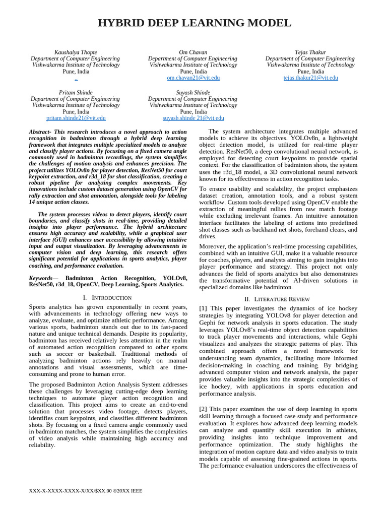Badminton HYBRID DEEP LEARNING MODEL | PDF | Deep Learning | Computer Vision