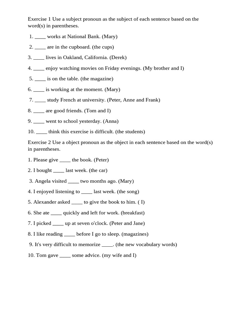 Pronouns - Training Exercises | PDF | Linguistics | Grammar