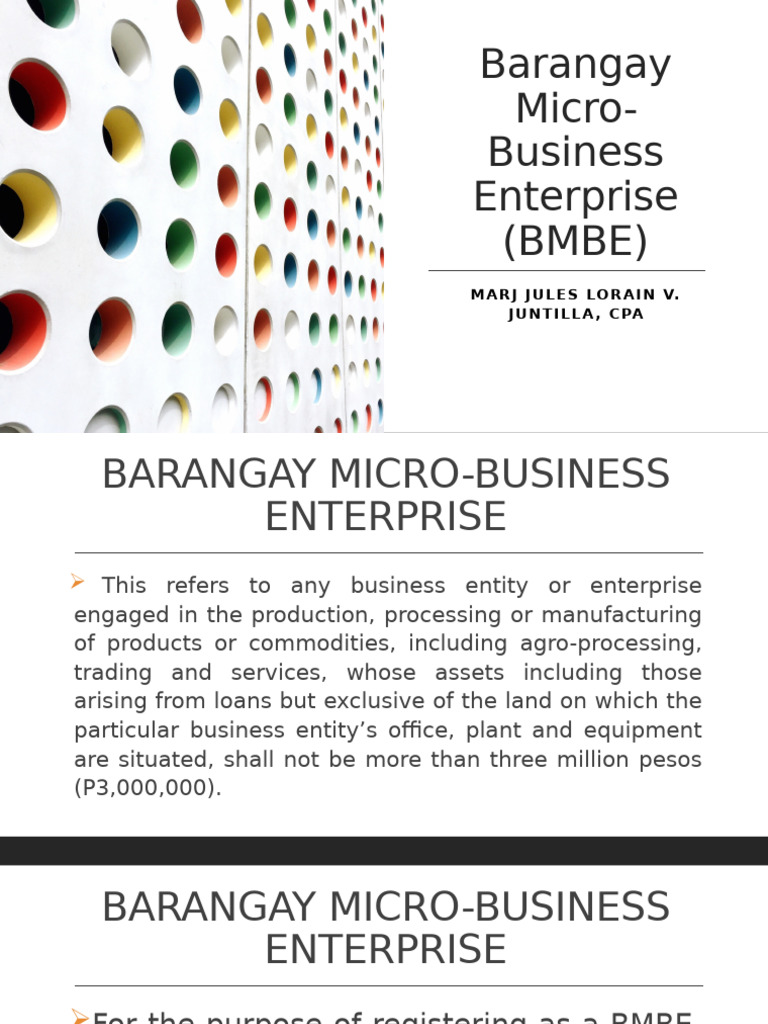 Barangay Micro Business Enterprise BMBE | PDF | Taxes | Depreciation