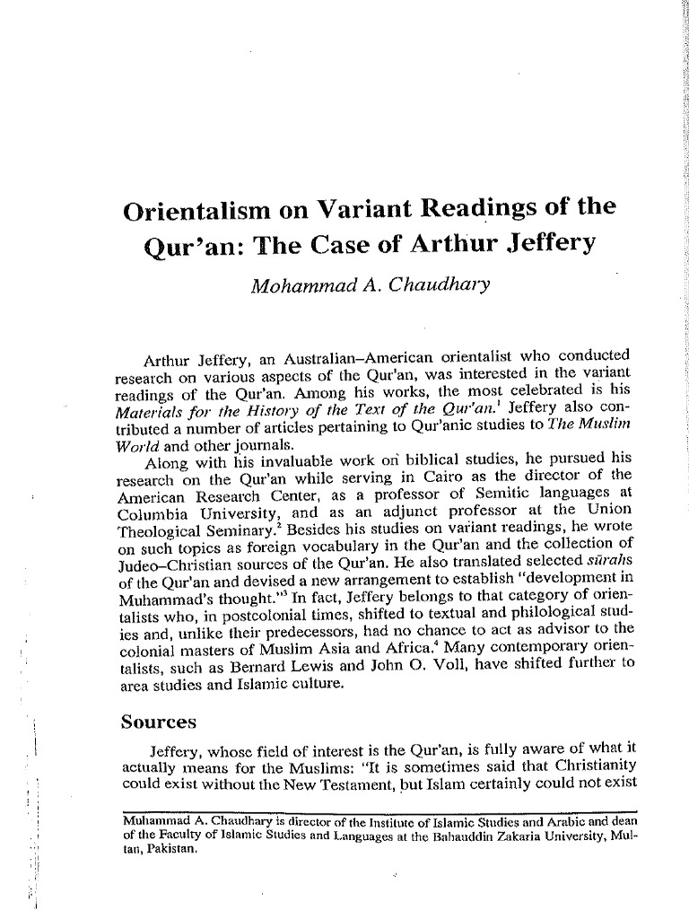 Orientalism - About Arthur Jeffery | PDF | Quran | Islam