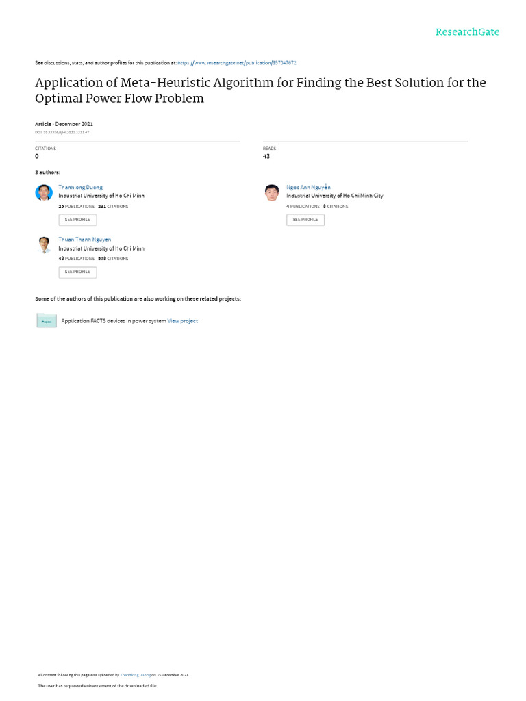 Application of Meta-Heuristic Algorithm For Finding The Best Solution For The OPF Problem | PDF ...
