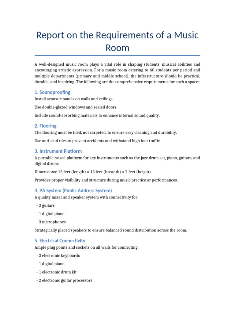 Music Room Design Requirements | PDF | Drum Kit | Flooring