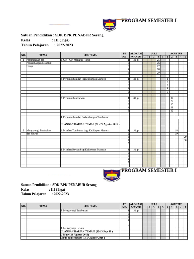 Prota Dan Prosem Kelas Iii | PDF