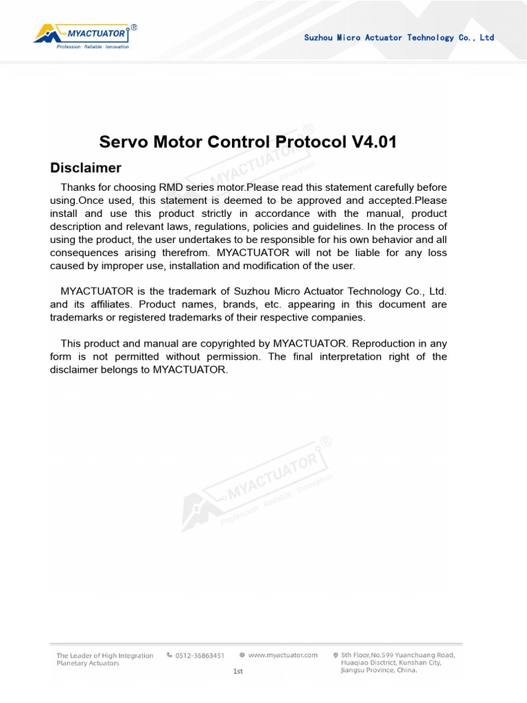 RMD Series Servo Motor Protocol Guide | PDF | Acceleration