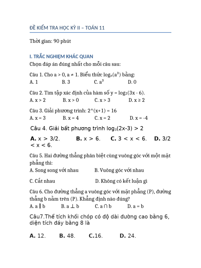 De Kiem Tra Toan 11 HK2 | PDF