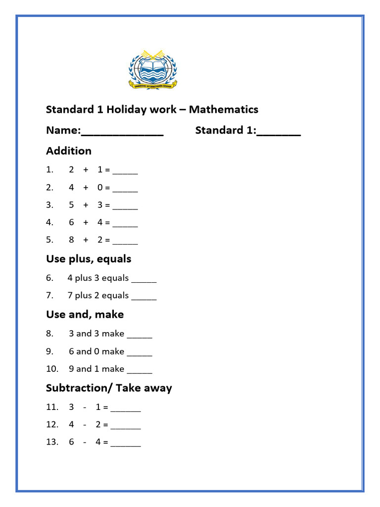 Maths Holiday Work 2025 2 | PDF