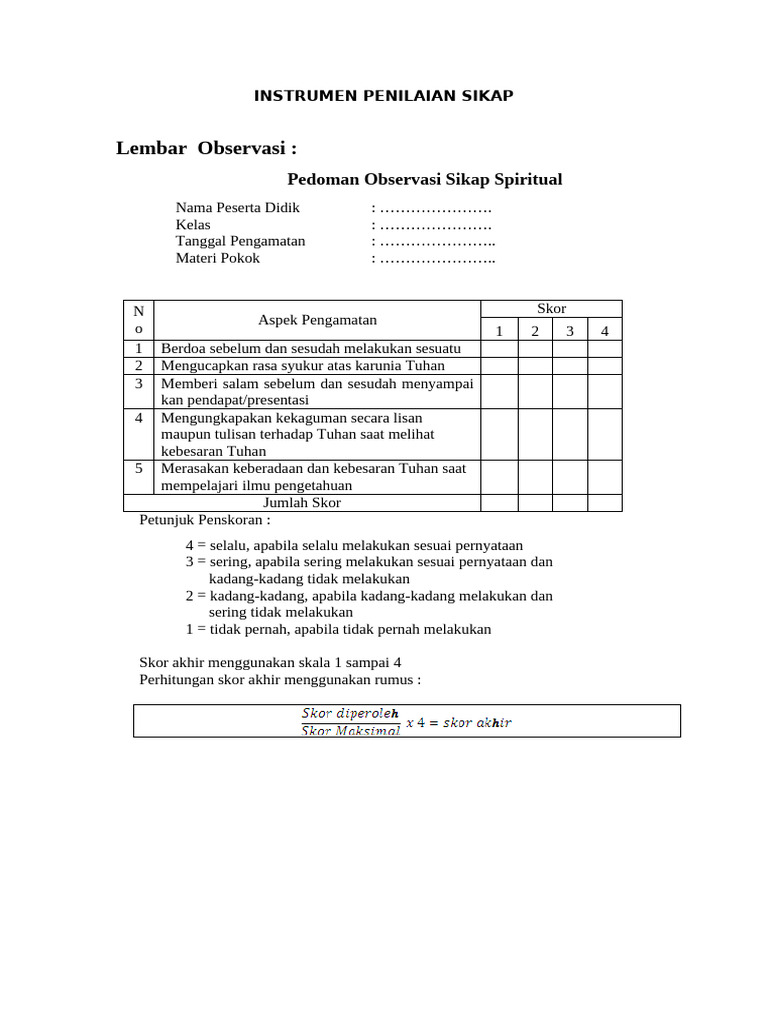 Contoh INSTRUMEN - PENILAIAN | PDF
