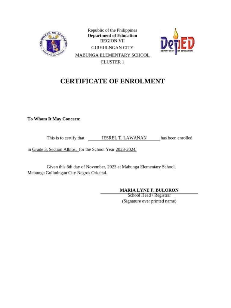 Certificate of Enrollment | PDF