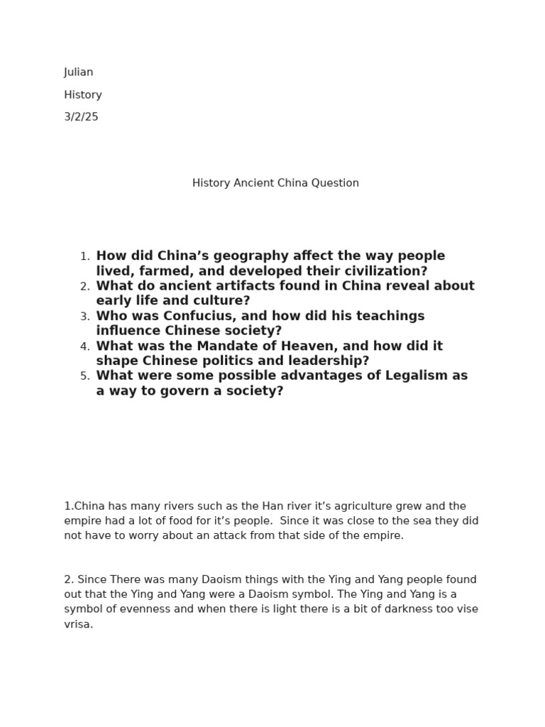 History Ancient China Quesions | PDF