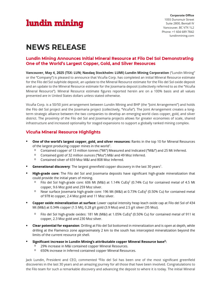 Filo del Sol Mineral Resource Update | PDF | Mining