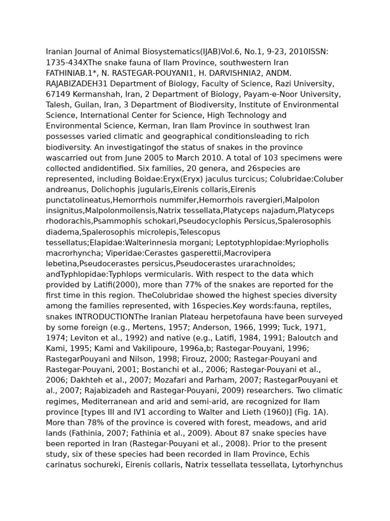 All Snakes Species of Dehloran | PDF | Anatomical Terms Of Location ...