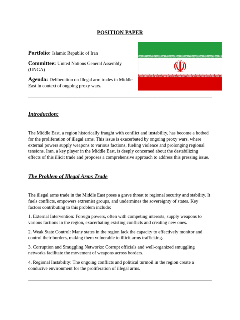 Position Paper - Iran, UNGA | PDF | Smuggling | Nuclear Proliferation