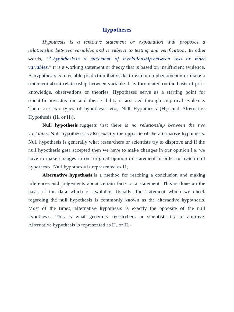 Unit - V Hypotheses | PDF