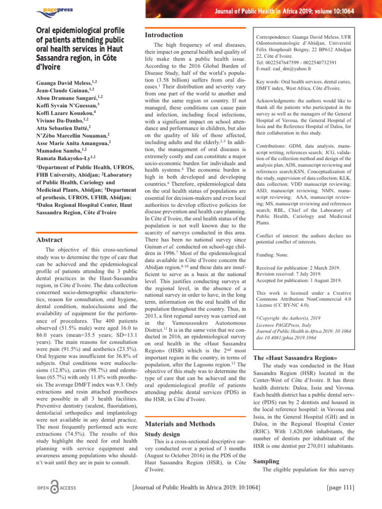 Oral Epidemiological Profile | PDF | Dentistry | Dentist