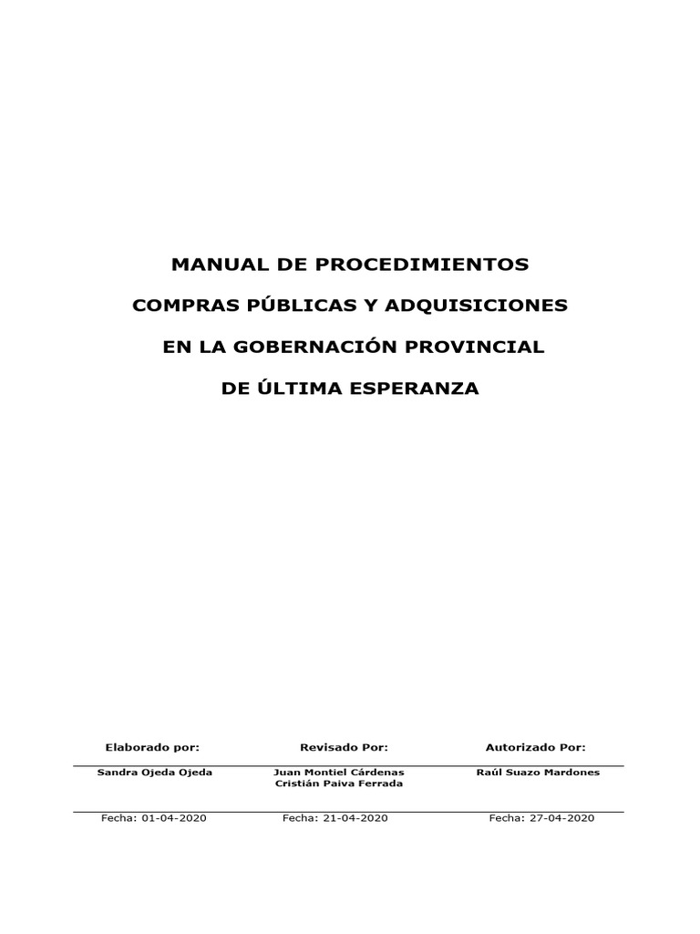 Manual de Procedimiento Gob - Provincial de Ultima Esperanza | PDF | Economias