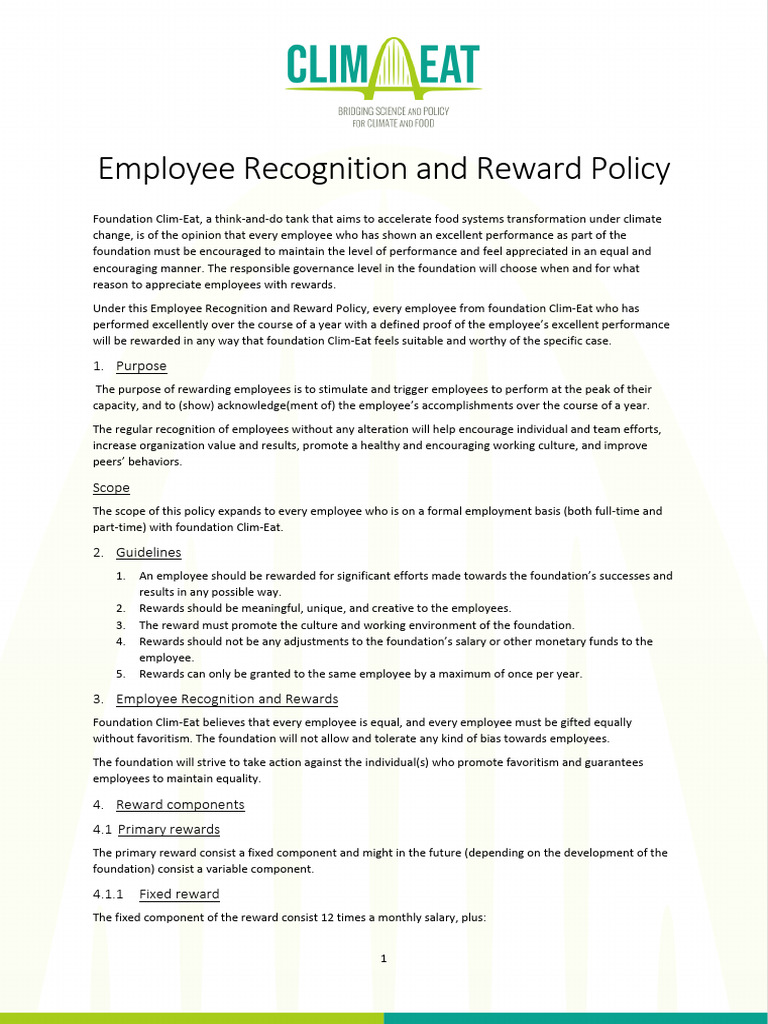 Clim-Eat-Employee-Recognition-and-Reward-Policy | PDF | Salary | Employment