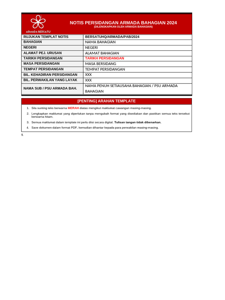 Template Notis Persidangan Armada Bahagian 2024 Autofill Pdf