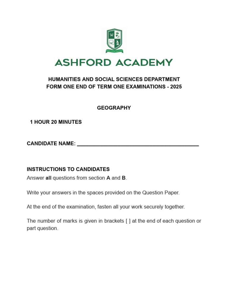 Form 1 - Geography Test 1 Term One-2025 | PDF | Planets | Planets In ...