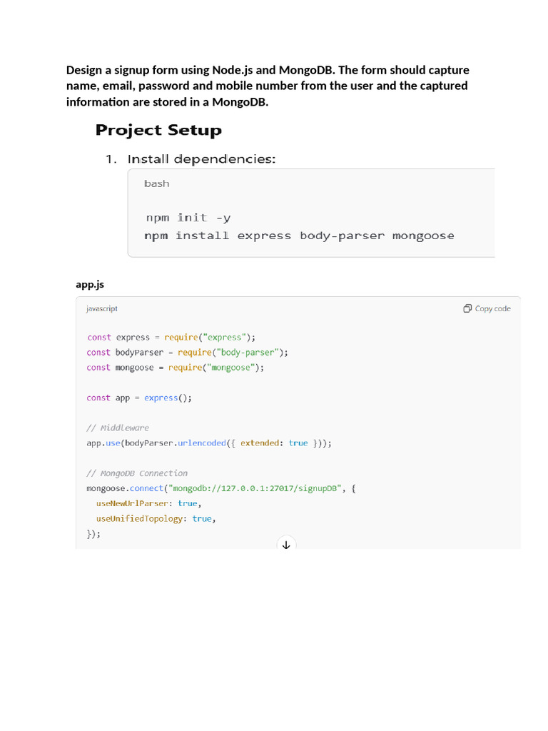 Design A Signup Form Using Node | PDF