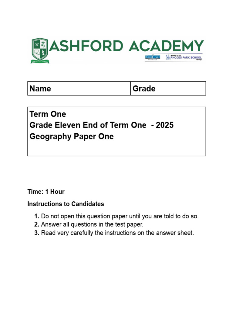 Grade 11 Geography Paper 1 - Nov 2025 | PDF | Landslide | Earth Sciences