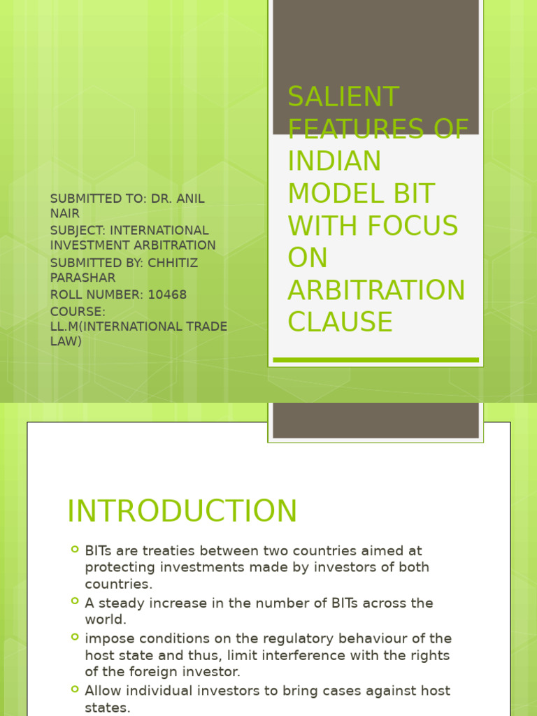Salient Features of Indian Model Bit With Focus On Arbitration Clause ...