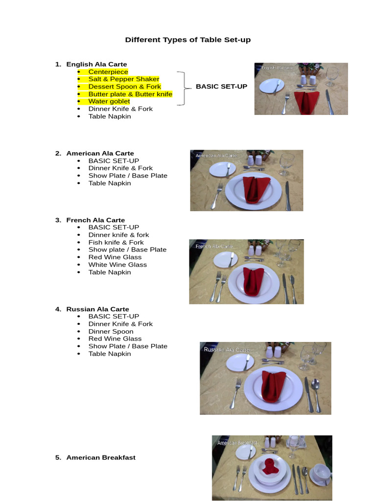 Different Types of Table Set Up | PDF