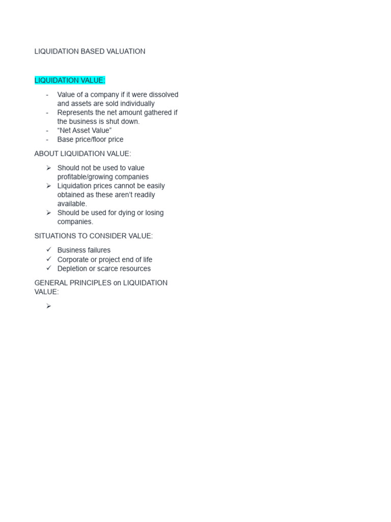 Liquidation Based Valuation | PDF
