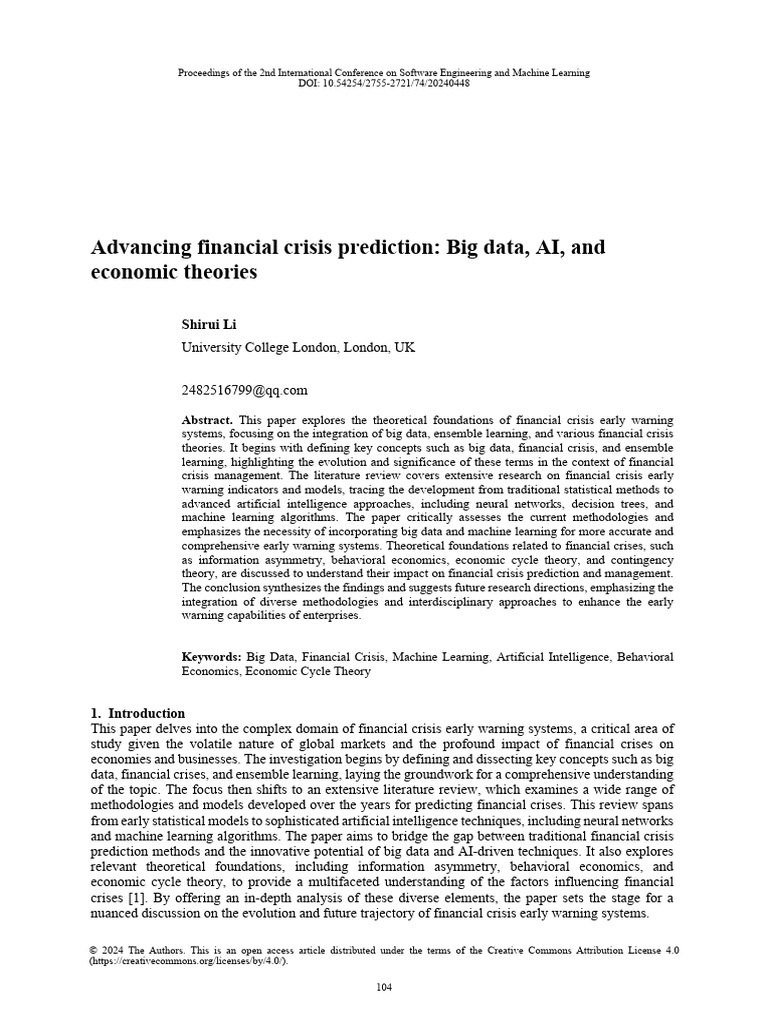 Advancing Financial Crisis Prediction - Big Data, AI, and Economic Theories | PDF | Machine ...