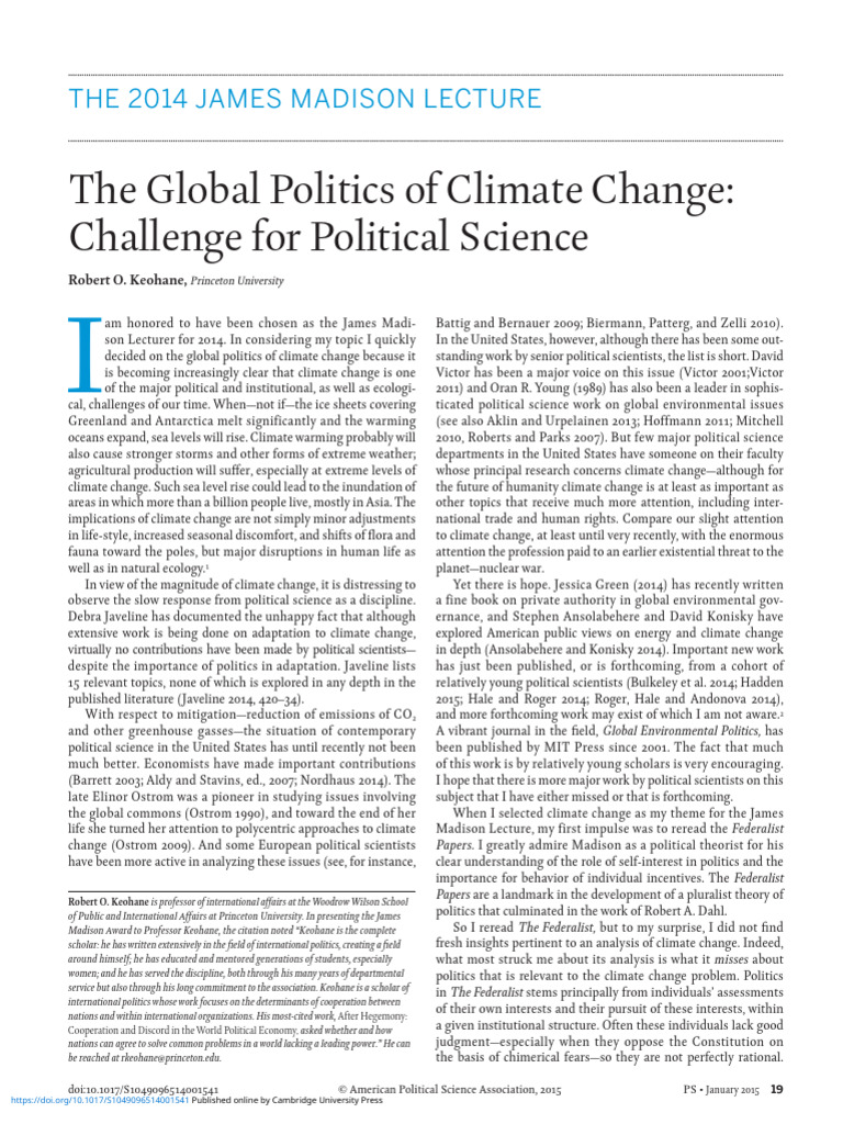 The Global Politics of Climate Change Challenge For Political Science ...