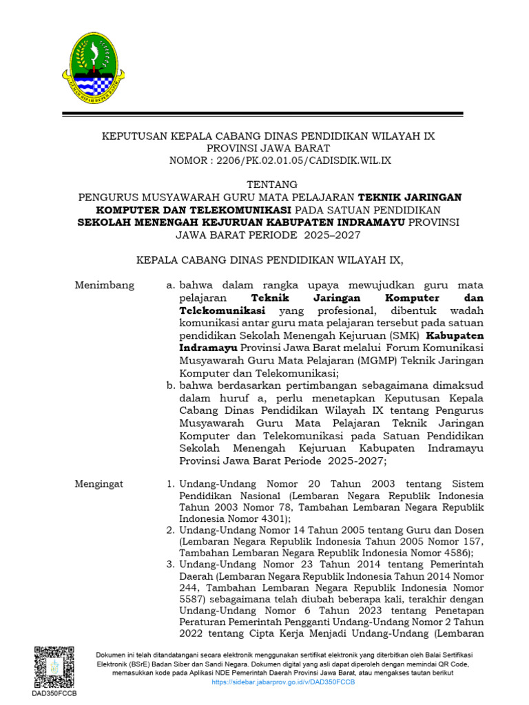 2206-SK TENTANG PENGURUS MGMP TEKNIK JARINGAN KOMPUTER DAN ...