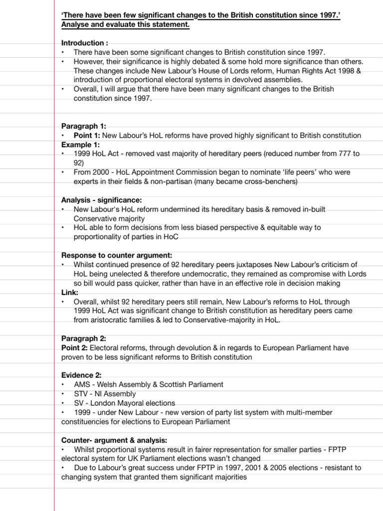 UK Constitutional Changes Since 1997 | PDF | Constitution Of The United ...