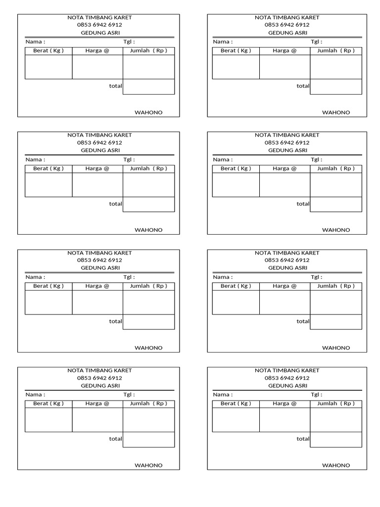 Nota Timbang Karet Wahono | PDF