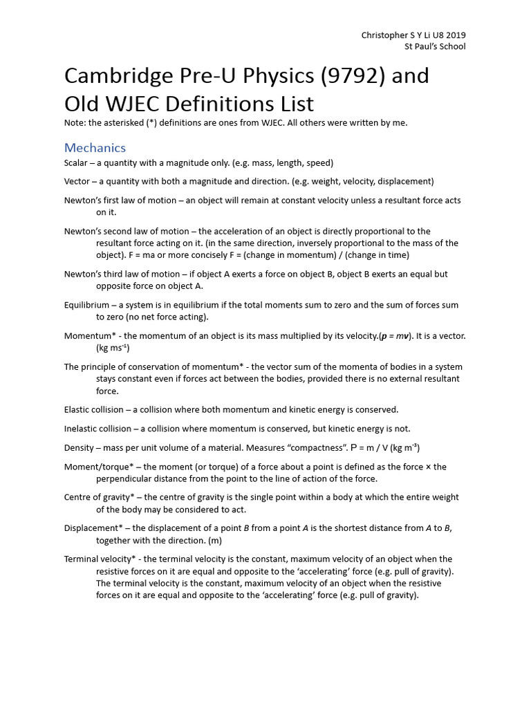 Cambrdige Pre-U Definitions | PDF | Neutron | Deformation (Engineering)