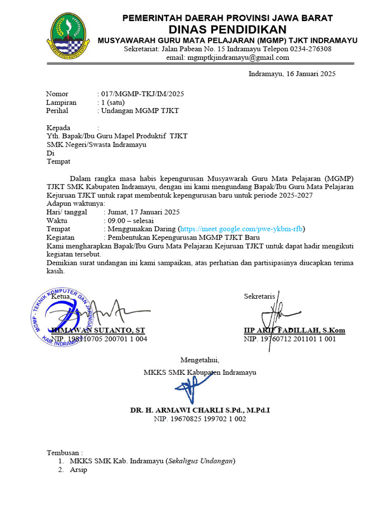 Undangan Rapat MGMP TJKT 2025. | PDF