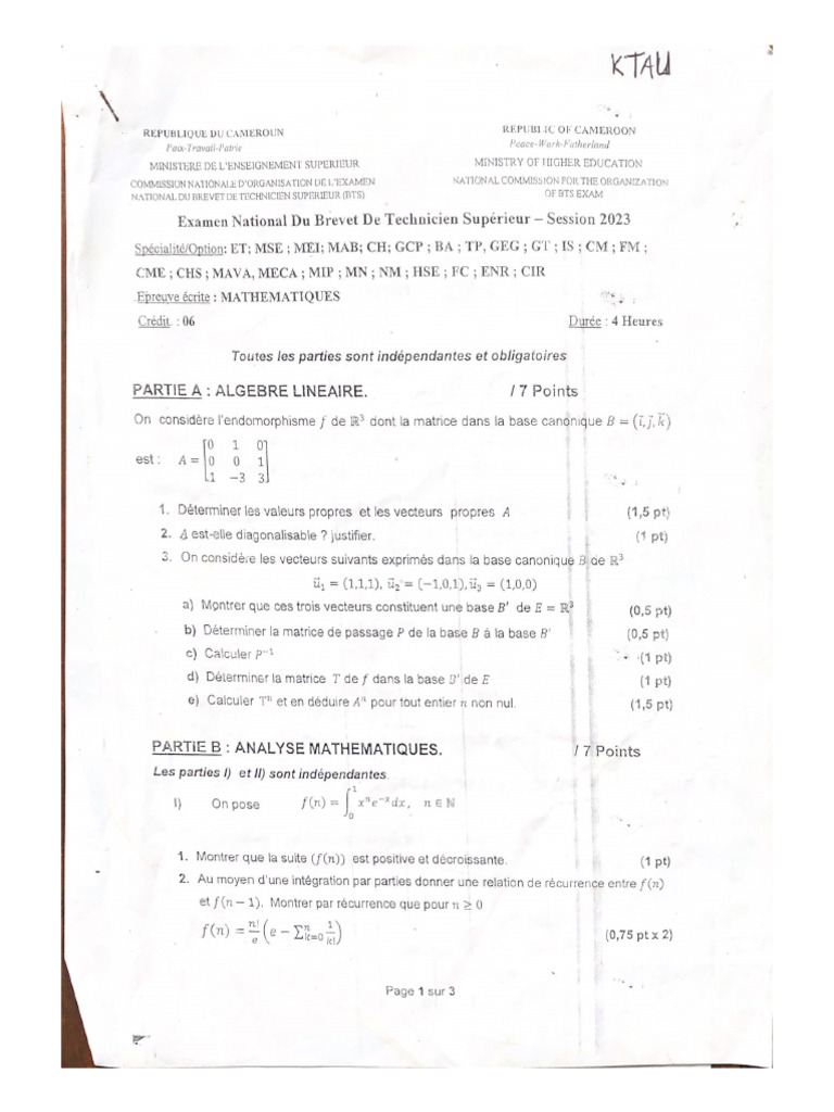 BTS 2023 Mathématique | PDF