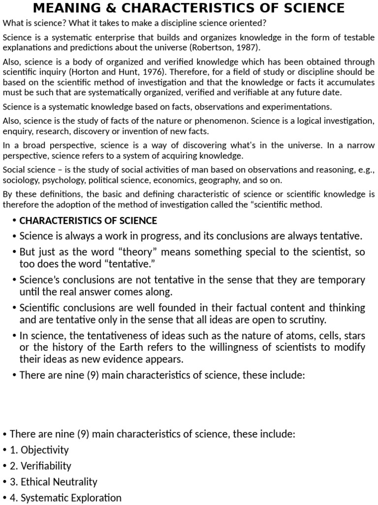 Characteristics of Science | PDF | Science | Scientific Method