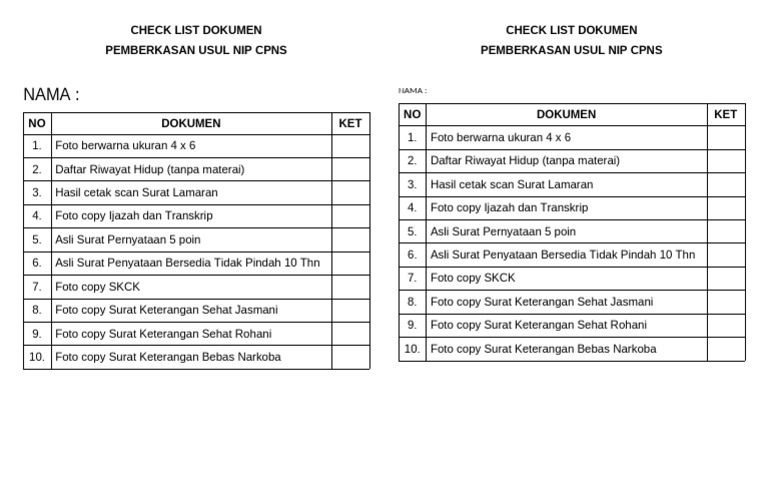 Check List Dokumen CPNS | PDF