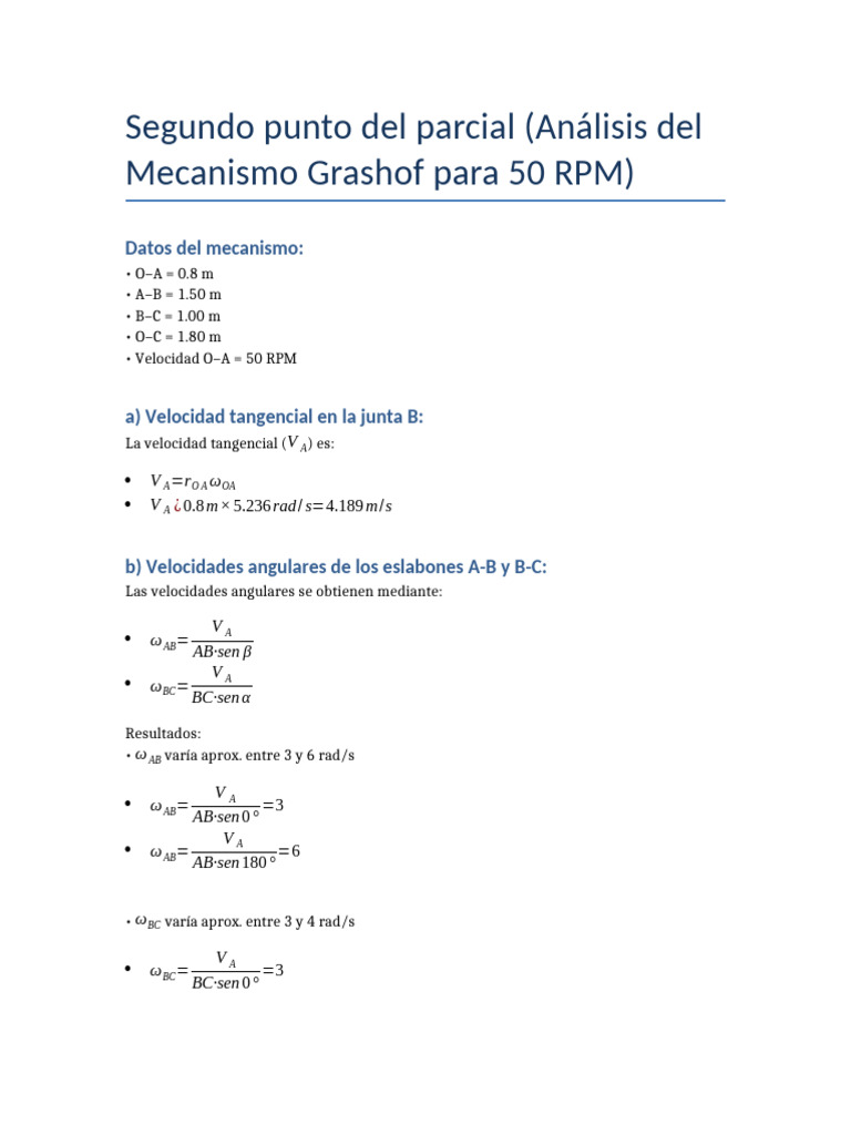 Analisis Mecanismo Grashof 50RPM | PDF