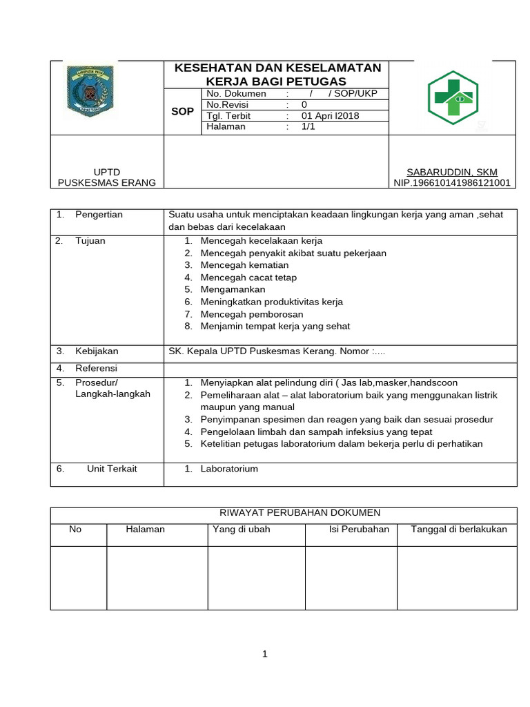 Sop Kesehatan Dan Keselamatan Kerja | PDF