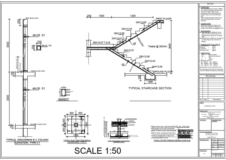 Staircase and Column Structural Details | PDF | Concrete | Real Estate
