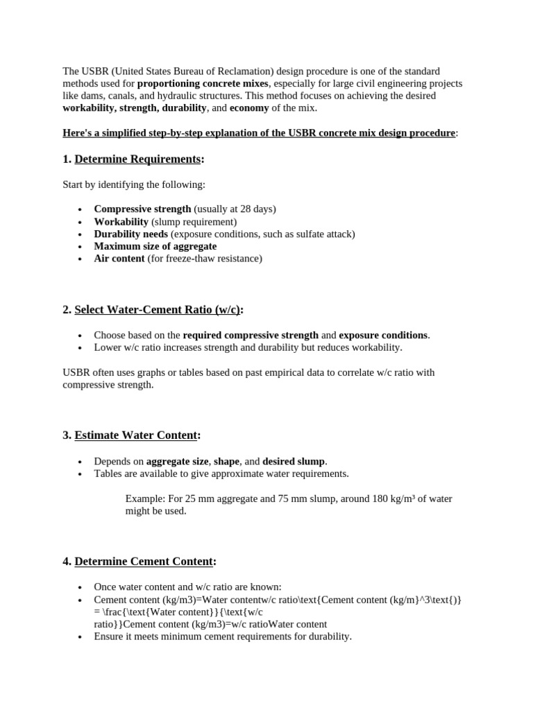 The USBR Method Mt&e Notes | PDF | Concrete | Cement