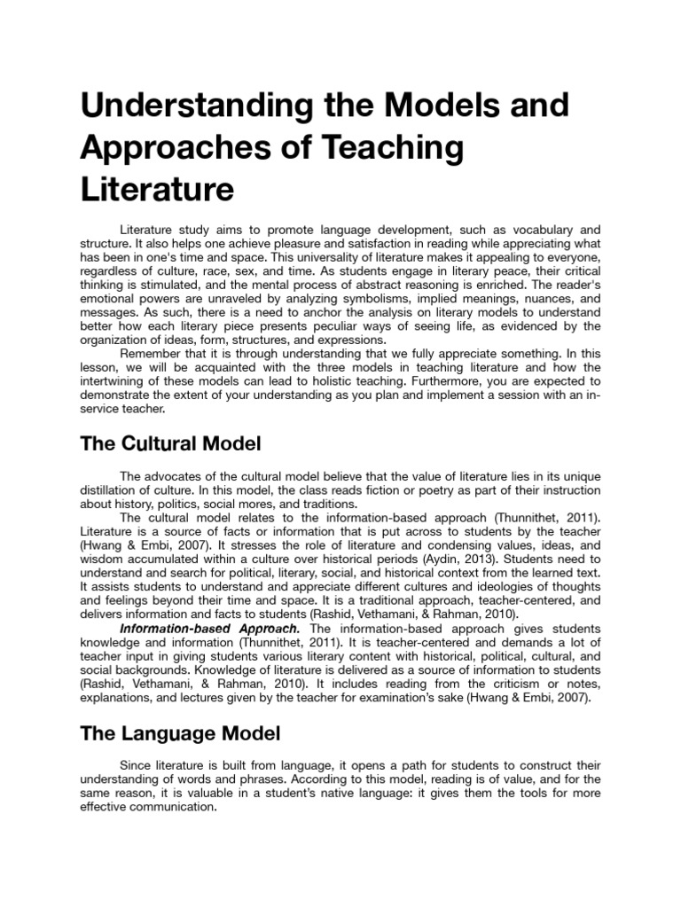 BSEE 27 - 4 - Understanding The Models and Approaches of Teaching Literature | PDF | Information ...