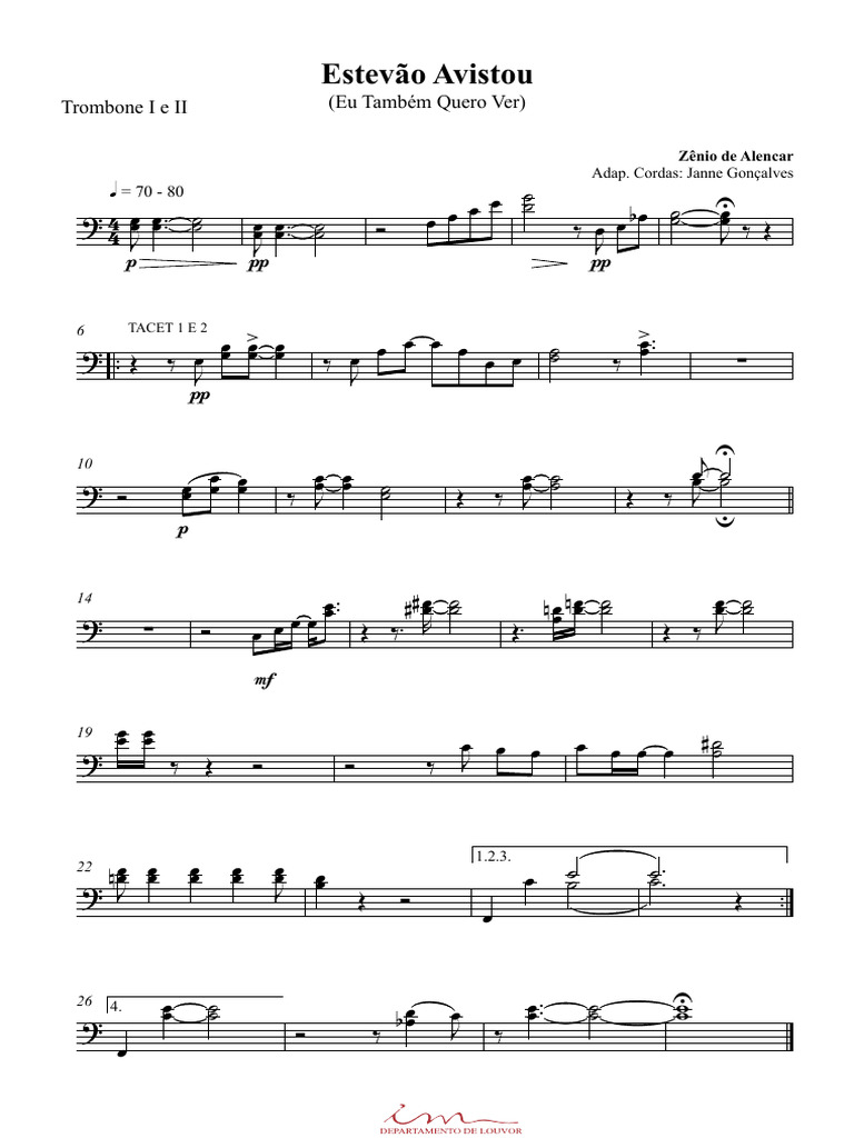 Estevão Avistou (Eu Também Quero Ver) - Trombone I e II | PDF